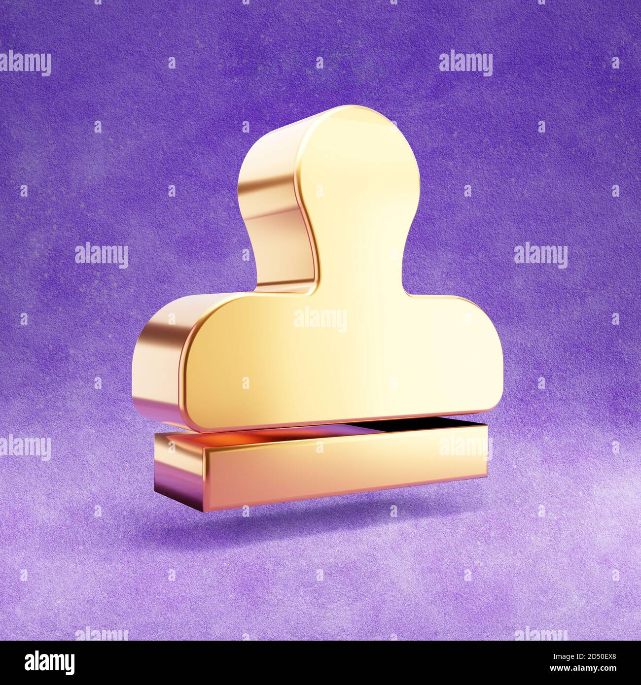 Stamp icon. Gold glossy Stamp symbol isolated on violet velvet ...