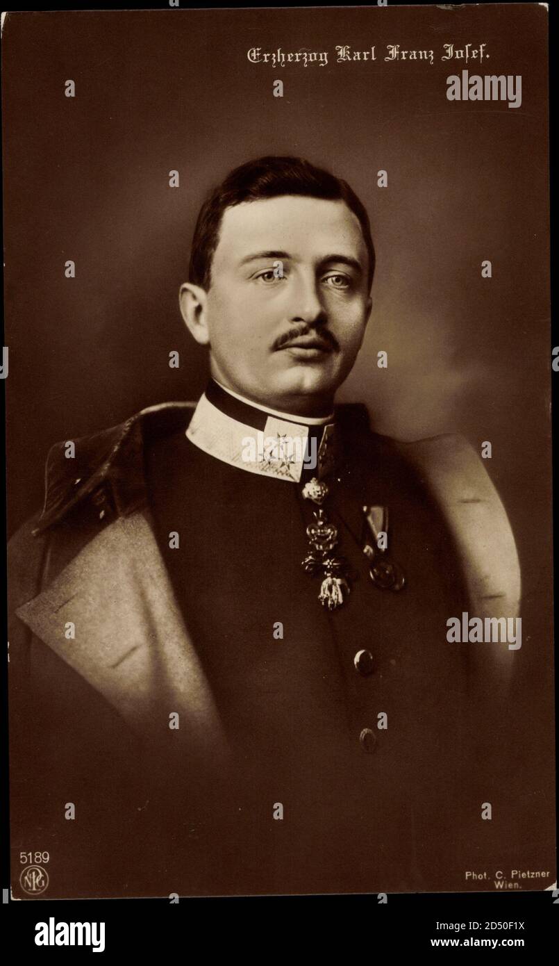 Thronfolger Erzherzog Karl Franz Josef, Portrait mit Abzeichen und Bart ...