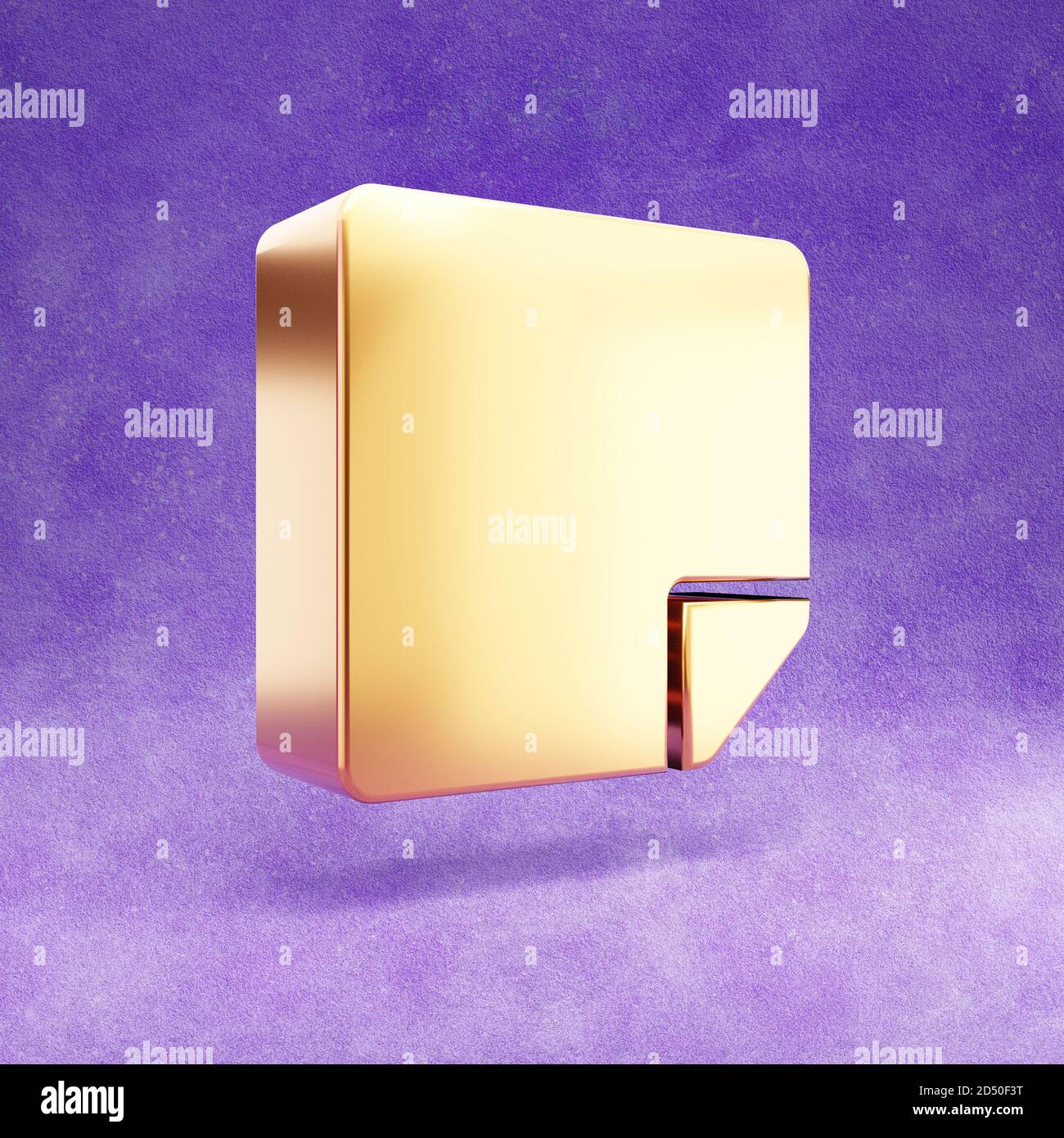 Sticky note icon. Gold glossy Sticky note symbol isolated on violet ...