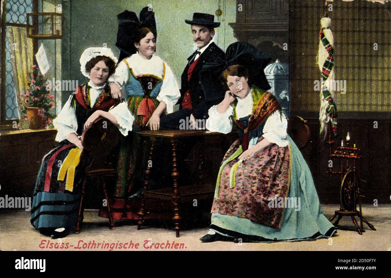 Elsaß Lothringische Trachten, Frauen und Männer an einem Tisch | usage ...