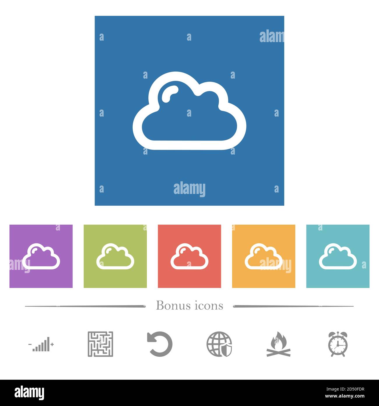 Single cloud flat white icons in square backgrounds. 6 bonus icons ...