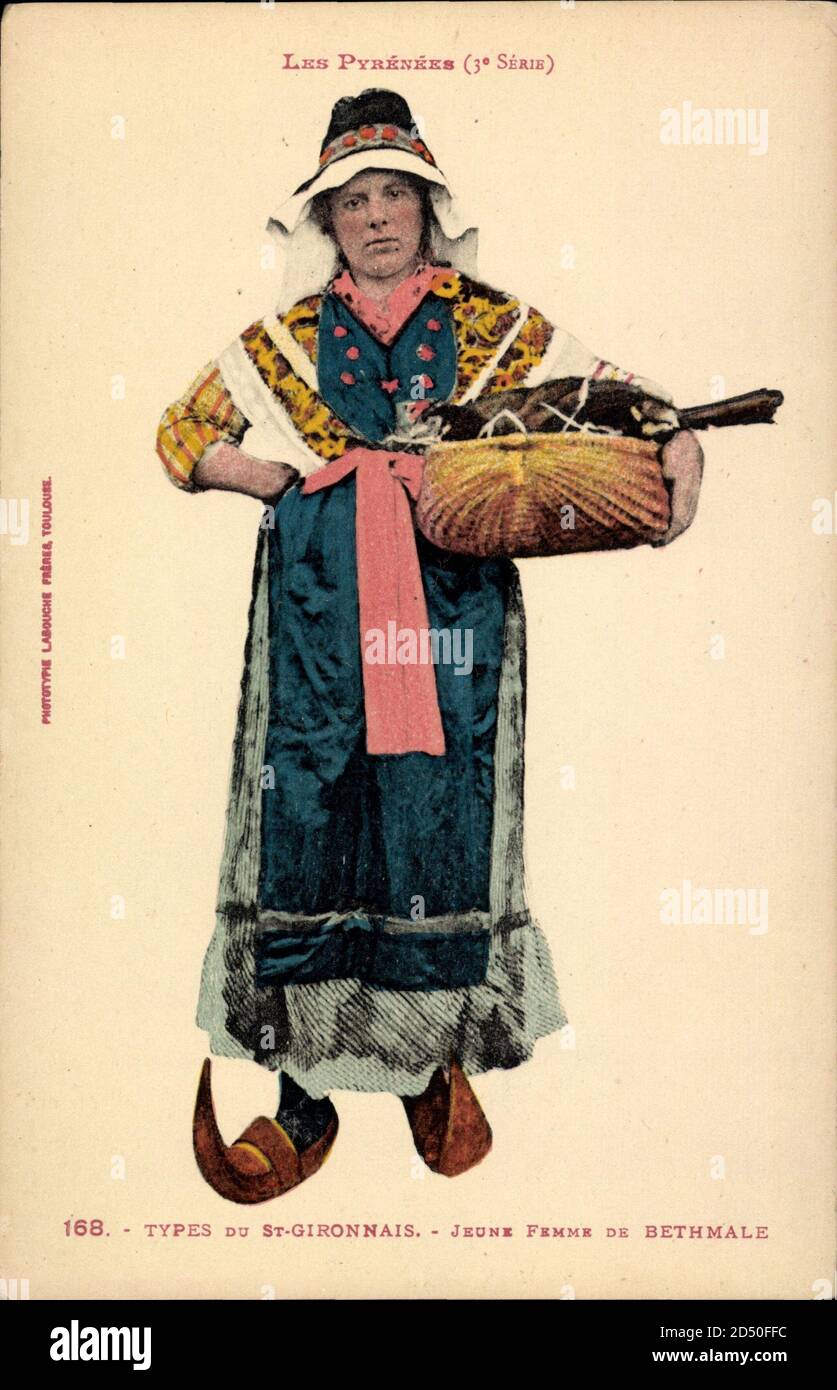 Les Pyrenees, Types du St. Gironnais, Jeune Femme de Bethmale | usage ...