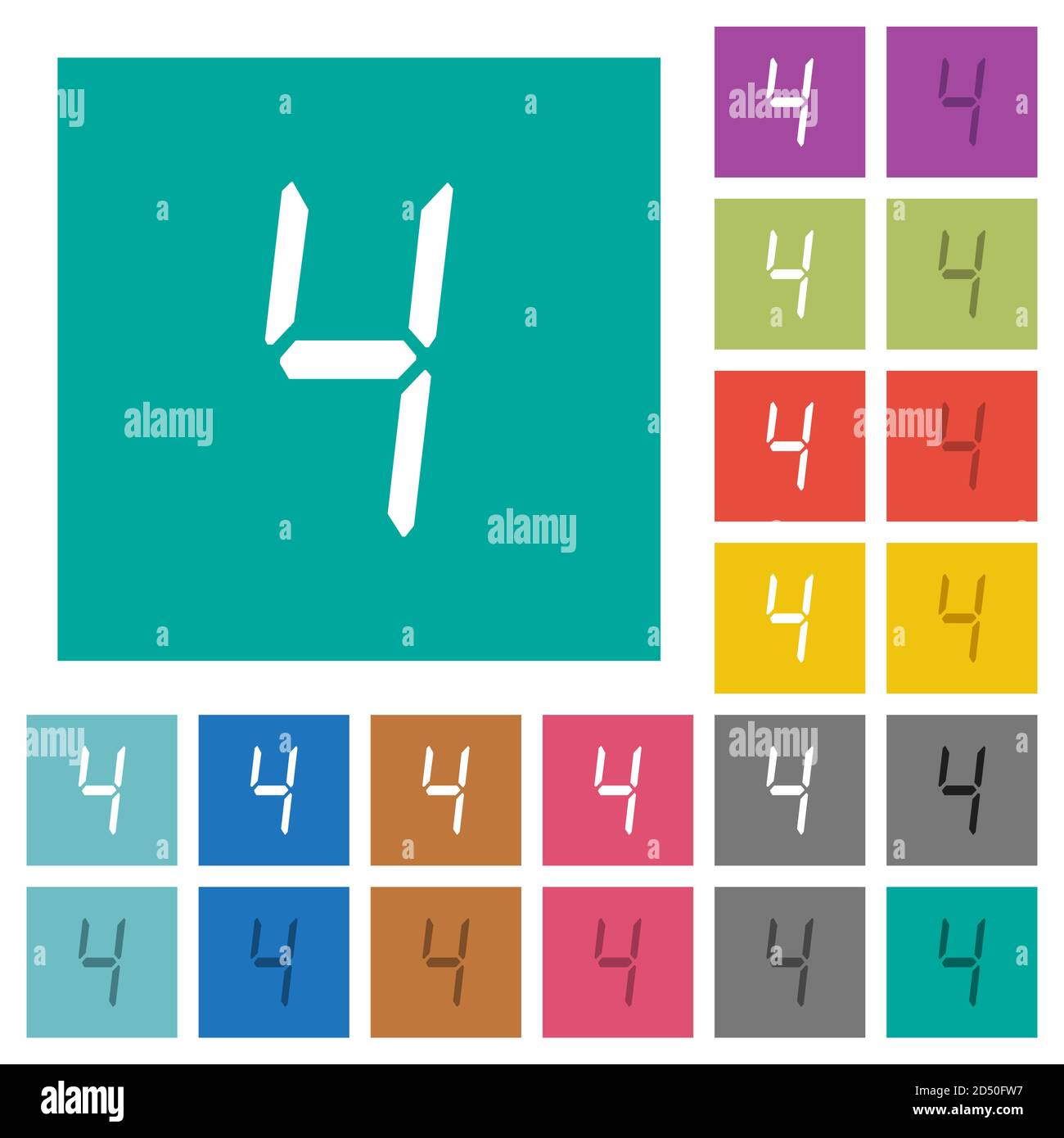 digital number four of seven segment type multi colored flat icons on ...