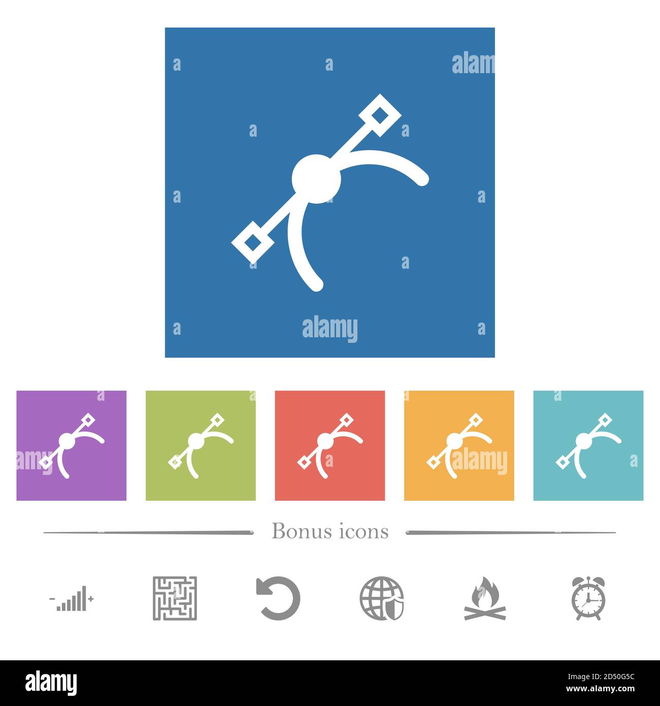 Vector symbol flat white icons in square backgrounds. 6 bonus icons ...