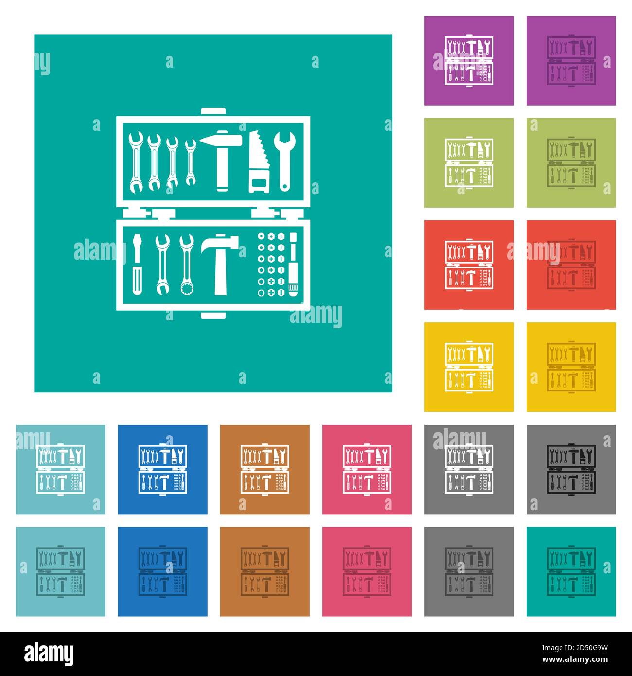 Open toolbox multi colored flat icons on plain square backgrounds ...