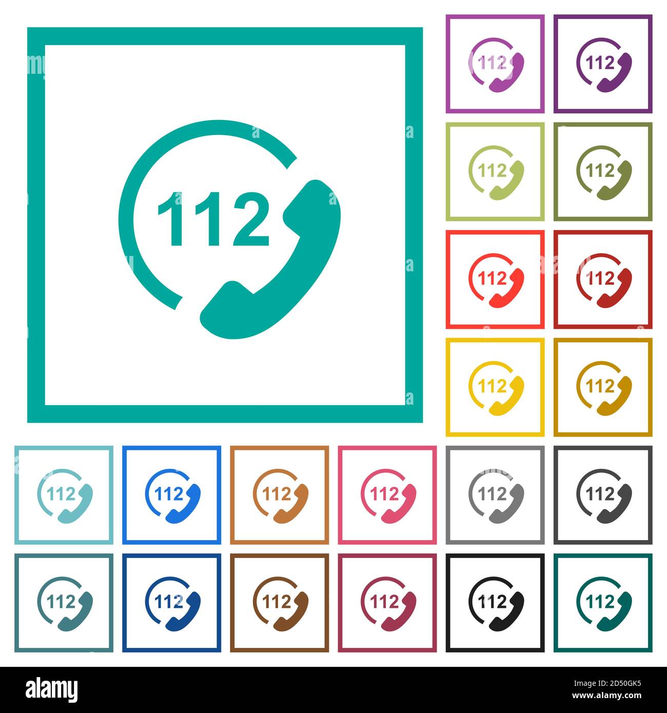 Emergency call 112 flat color icons with quadrant frames on white ...