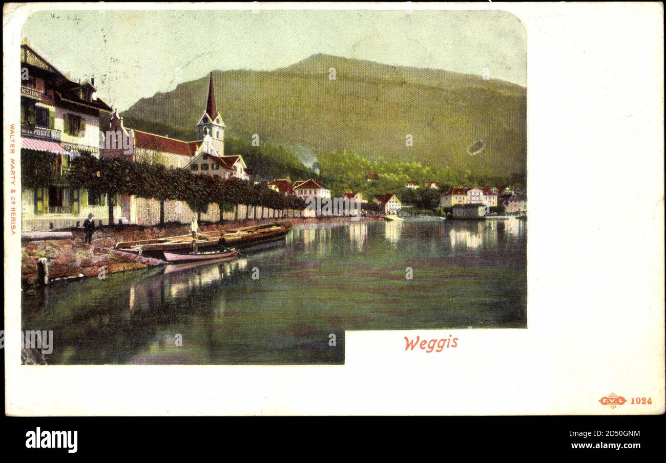 Weggis Kanton Luzern, Blick auf Ort, Kirche, Gebirge | usage worldwide ...