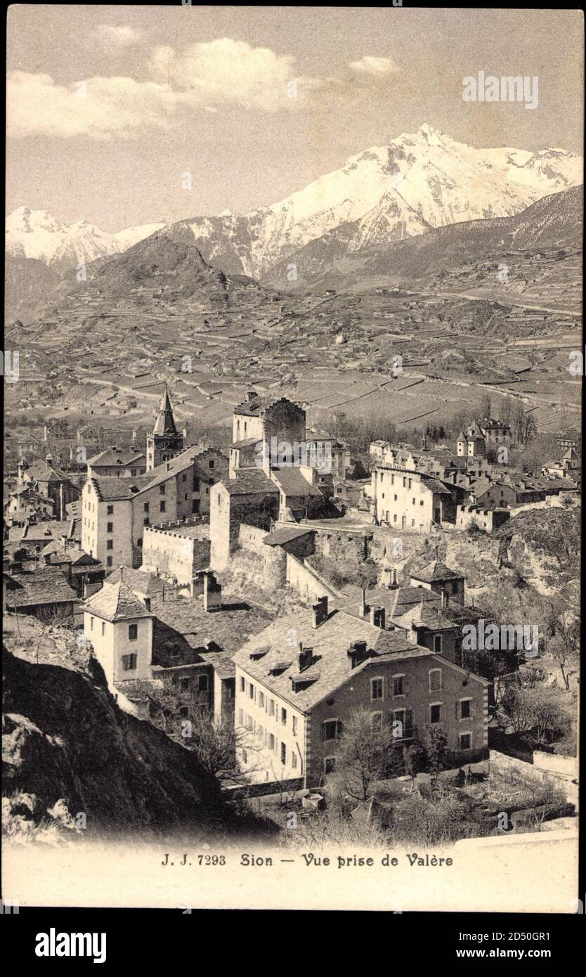 Sion Kanton Wallis, Blick auf den Ort und Gebirge | usage worldwide ...