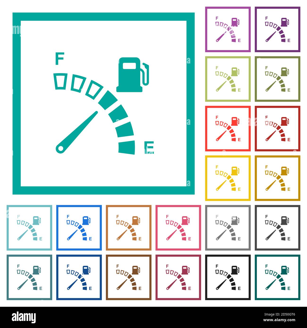Fuel gauge flat color icons with quadrant frames on white background ...
