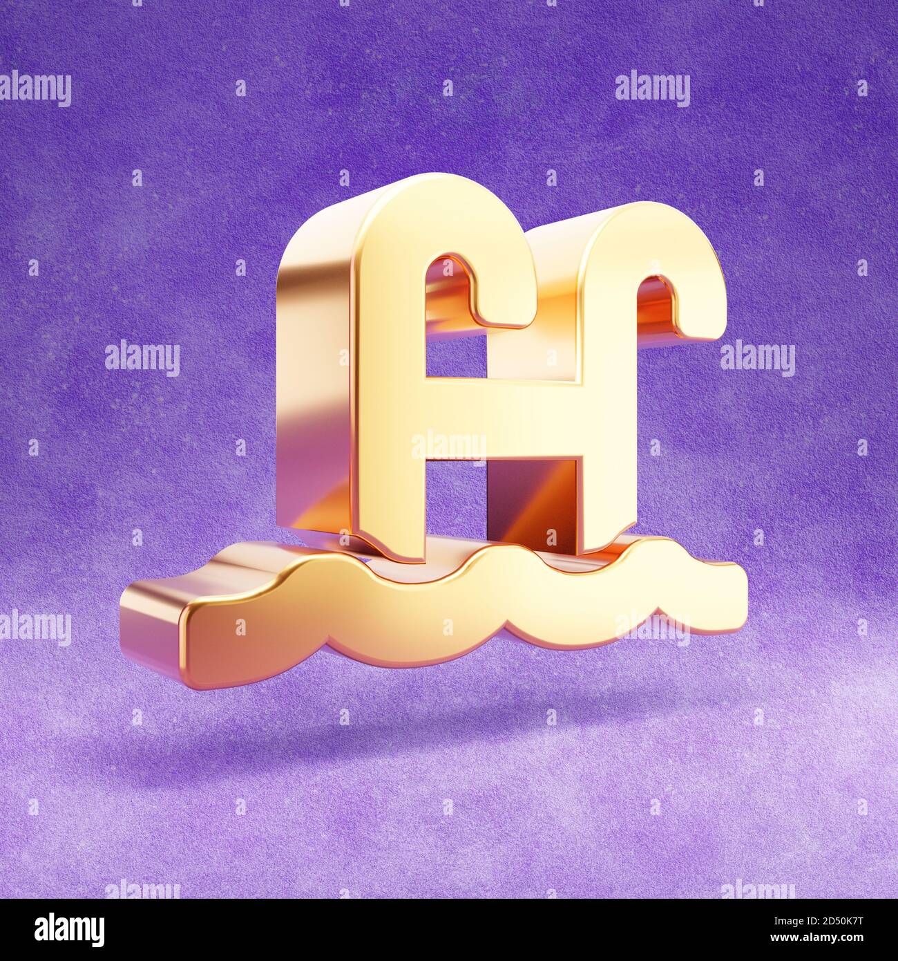 Swimming pool icon. Gold glossy Swimming pool symbol isolated on violet ...