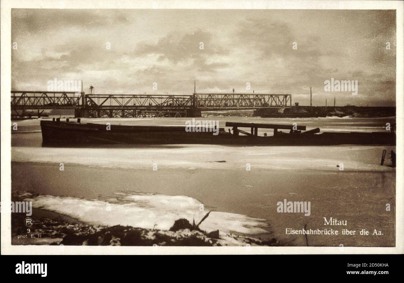 Mitau Lettland, Eisenbahnbrücke über die Aa | usage worldwide Stock ...