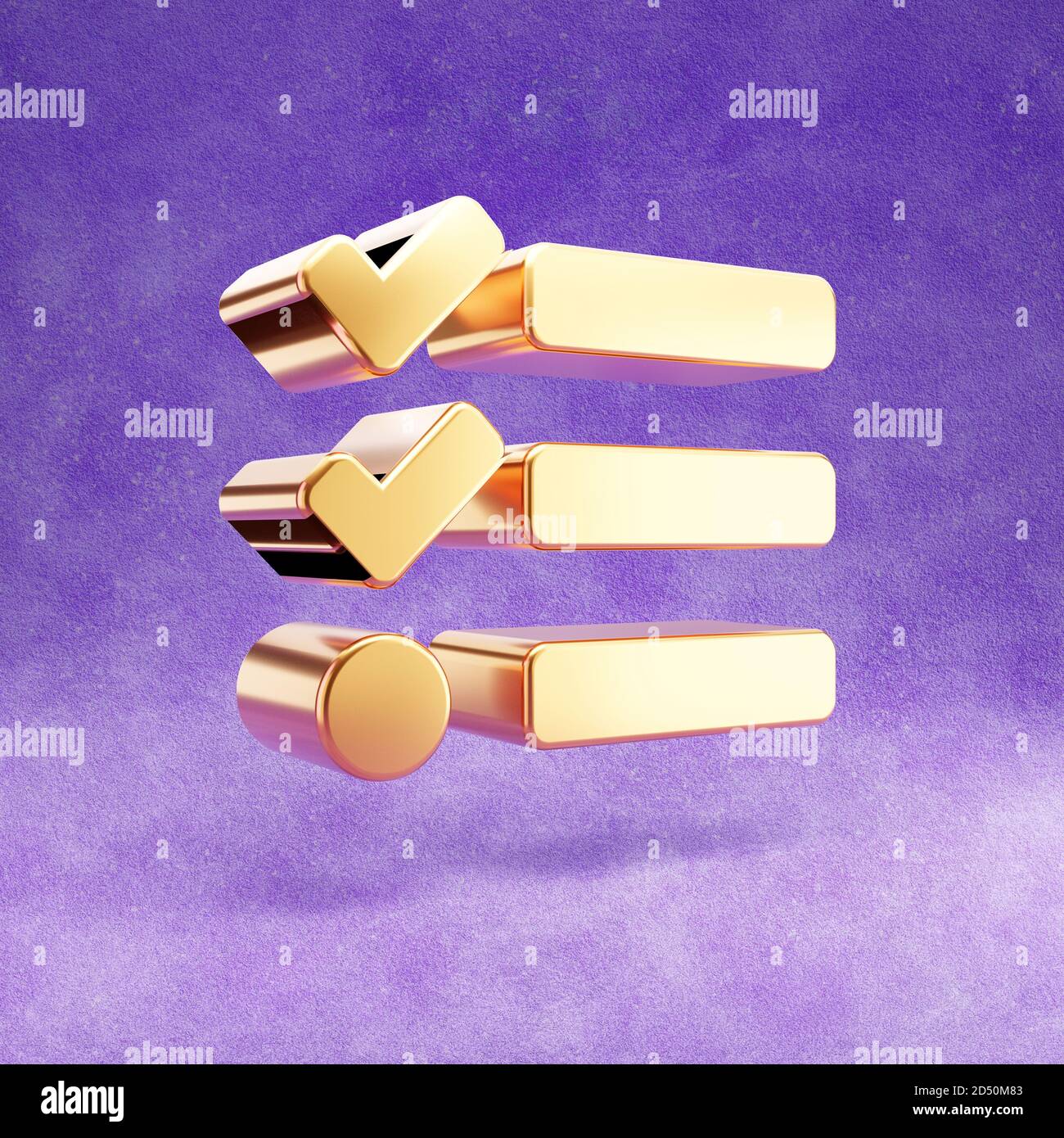 Tasks icon. Gold glossy Tasks symbol isolated on violet velvet ...