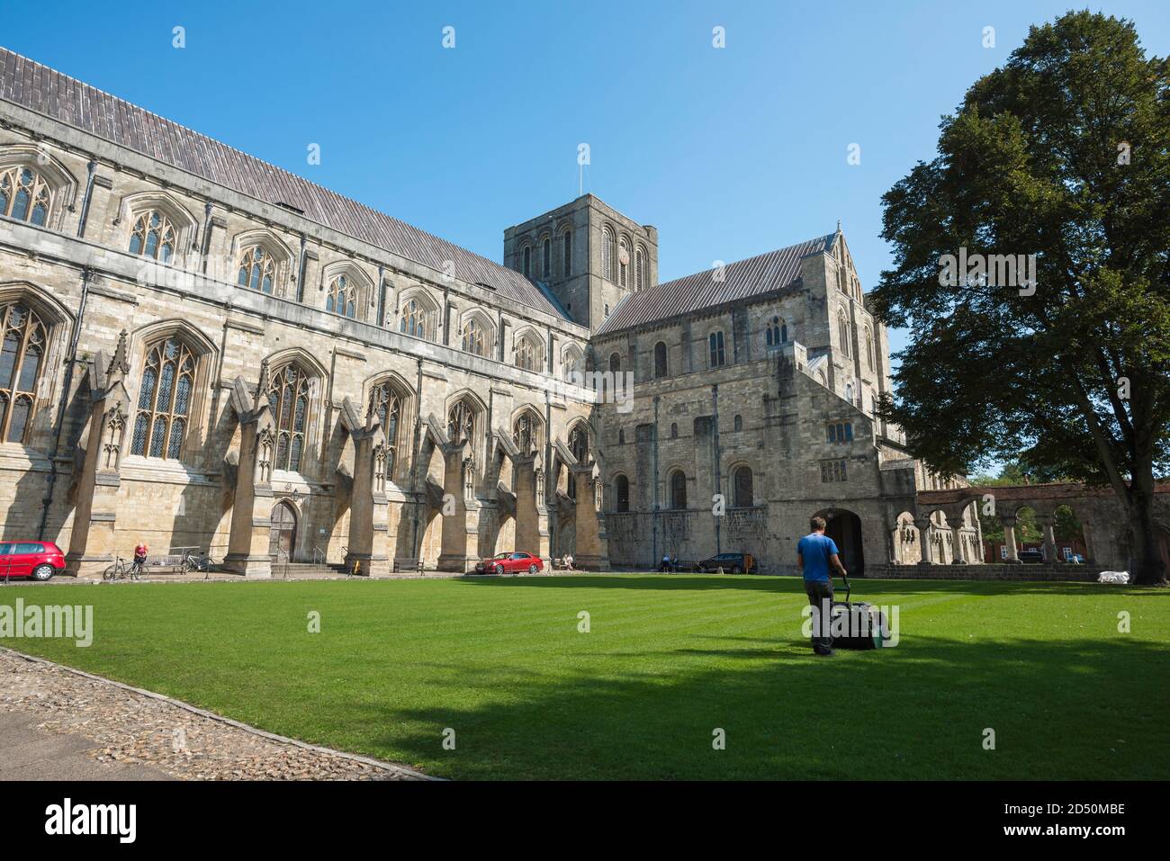 Cathedral grounds Winchester, view in summer of the green alongside the ...