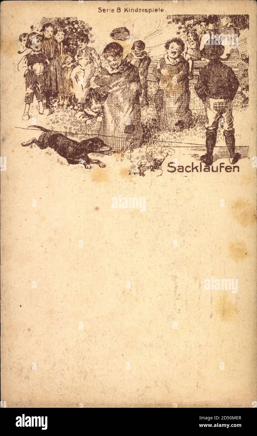 Sacklaufen, Serie 8 Kinderspiele, Dackel, Kinder spielen | usage ...