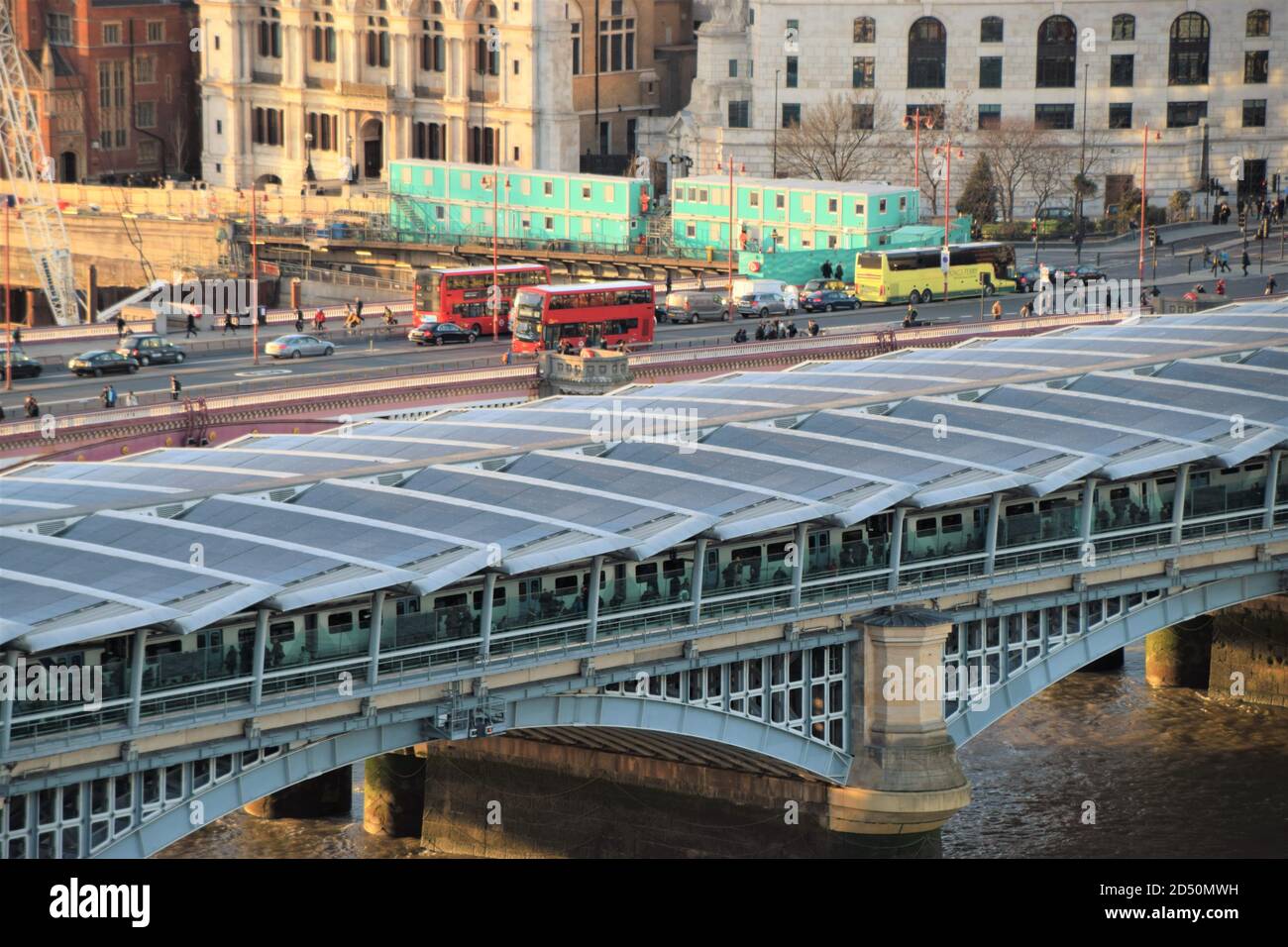 Aerial view of the solar panels on Blackfriars Railway Bridge, London ...