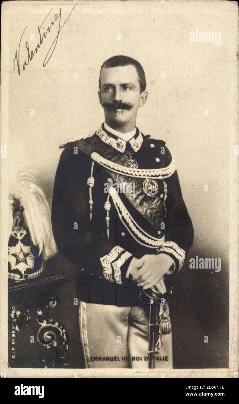 König Viktor Emanuel III. von Italien, Portrait, Uniform, Säbel, Helm ...