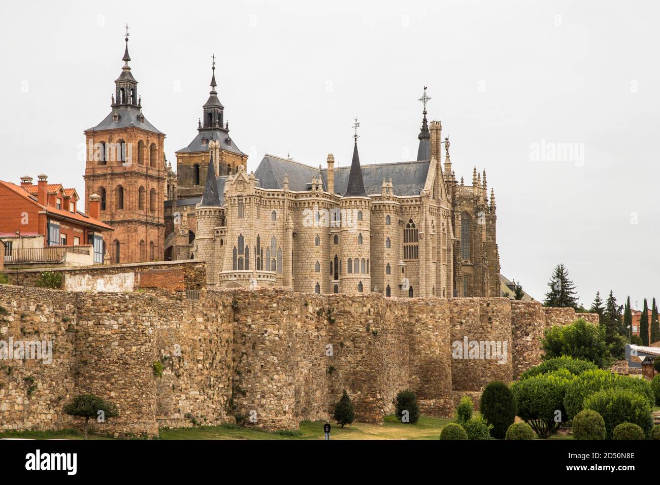 Astorga, Spain. Views of the Gaudi Palace, the Cathedral of Saint Mary ...