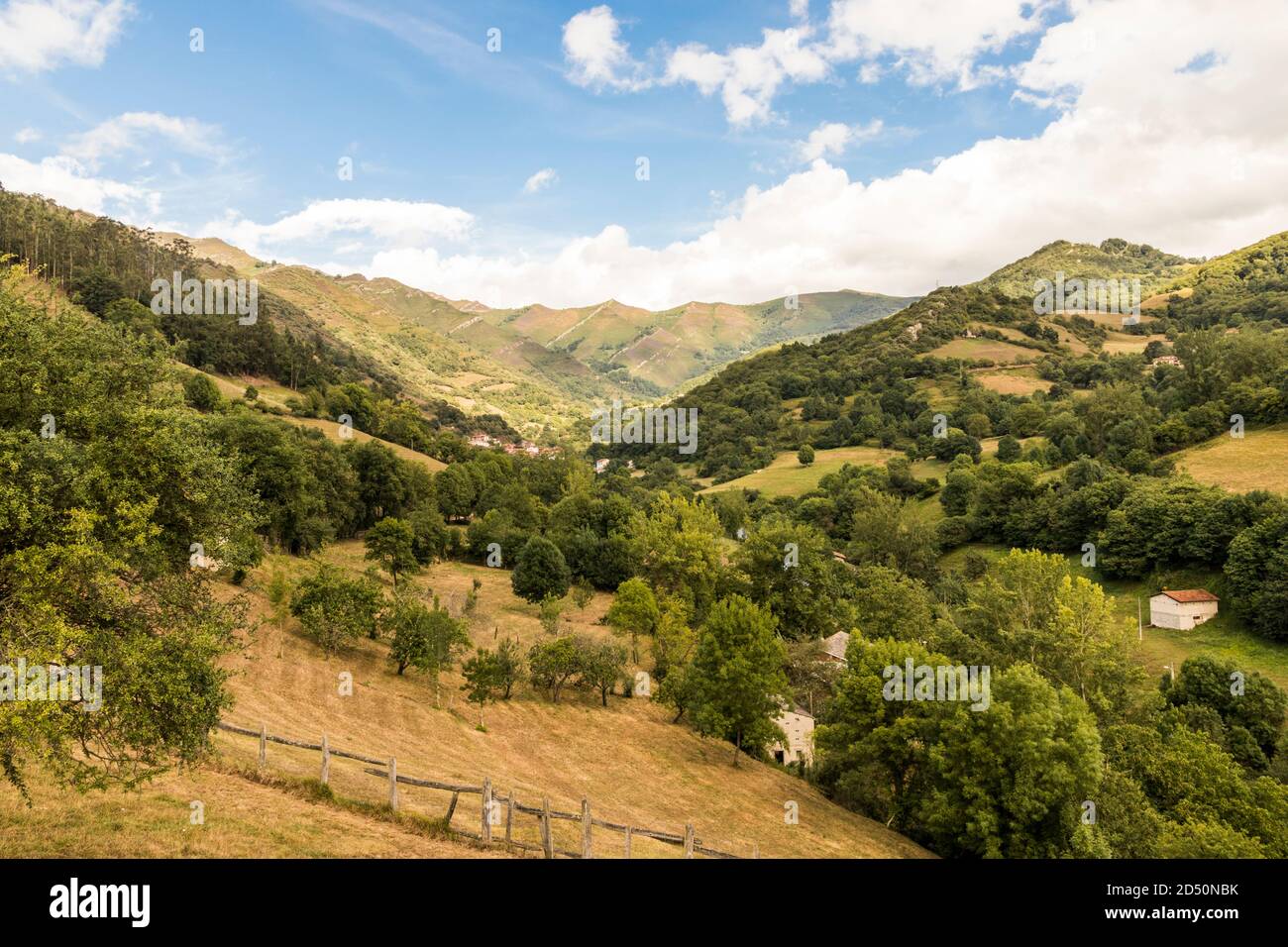 Lena, Spain. The countryside outside the Church of Santa Cristina de ...