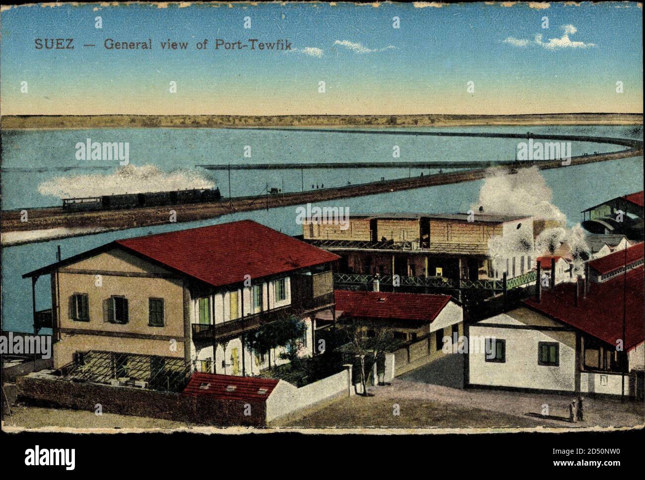 Suez Ägypten, general view of Port Tewfik, Eisenbahn passiert den Ort ...
