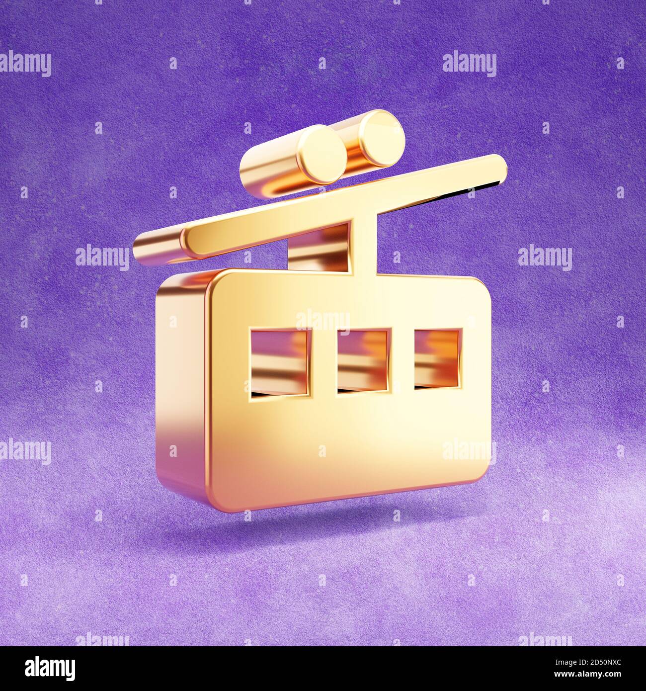 Tram icon. Gold glossy Tram symbol isolated on violet velvet background ...