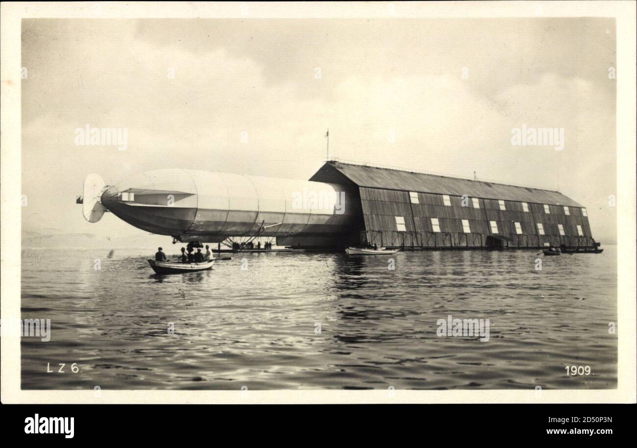 Zeppelin Luftschiff LZ 6 teilweise in der Schutzhalle | usage worldwide ...