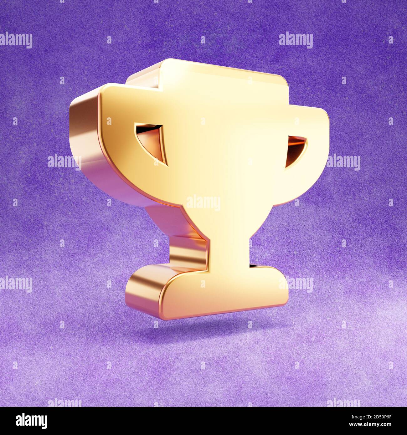 Trophy icon. Gold glossy Trophy symbol isolated on violet velvet ...