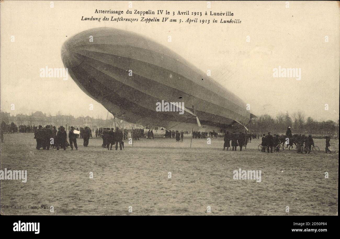 Atterrissage du Zeppelin IV le 3 Avril 1913 a Luneville, LZ 16 oder Z ...