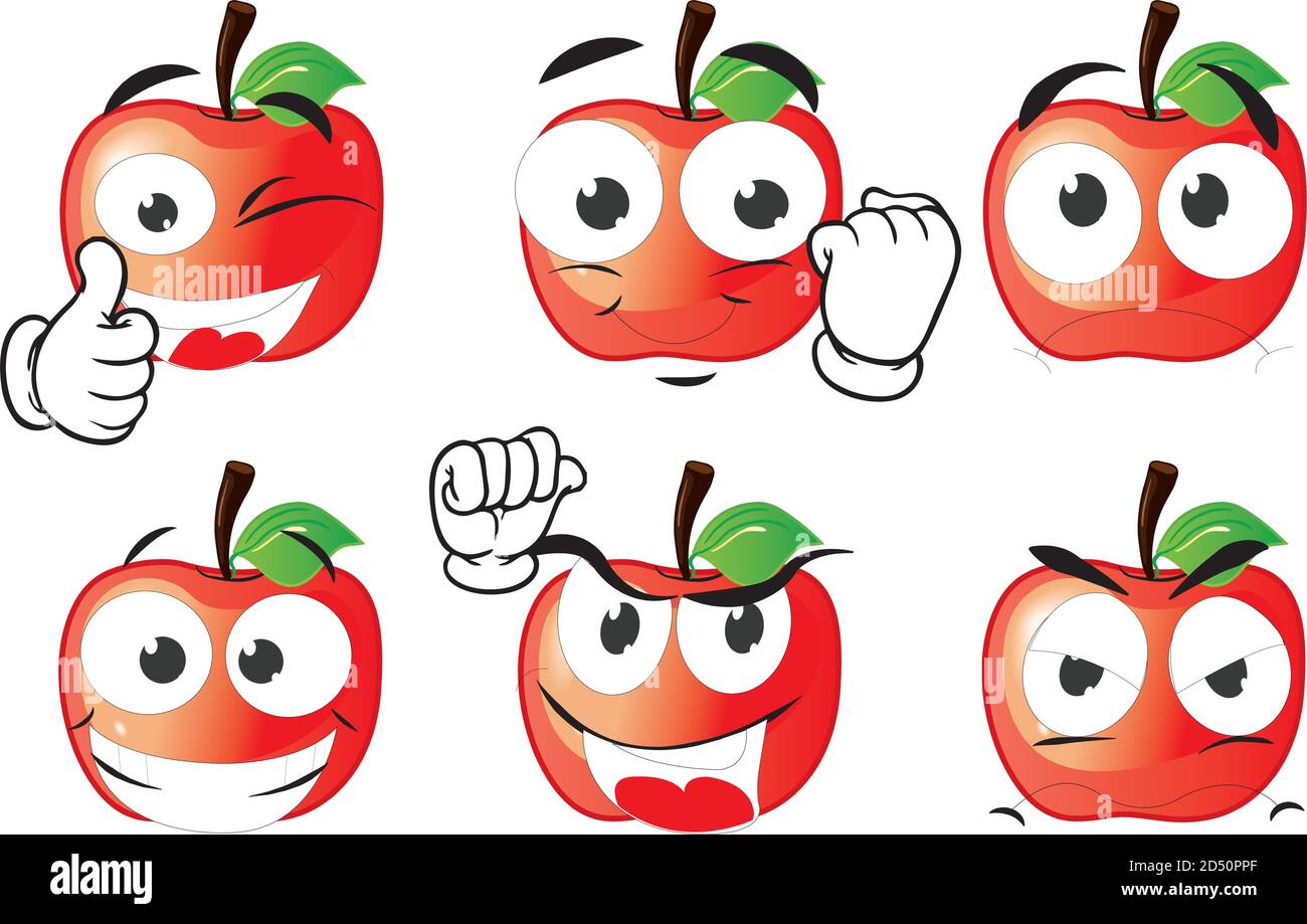 Vector set of cartoon character with many expressions. Apple Stock ...