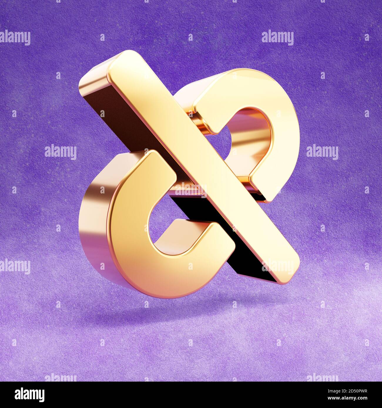 Unlink icon. Gold glossy Unlink symbol isolated on violet velvet ...