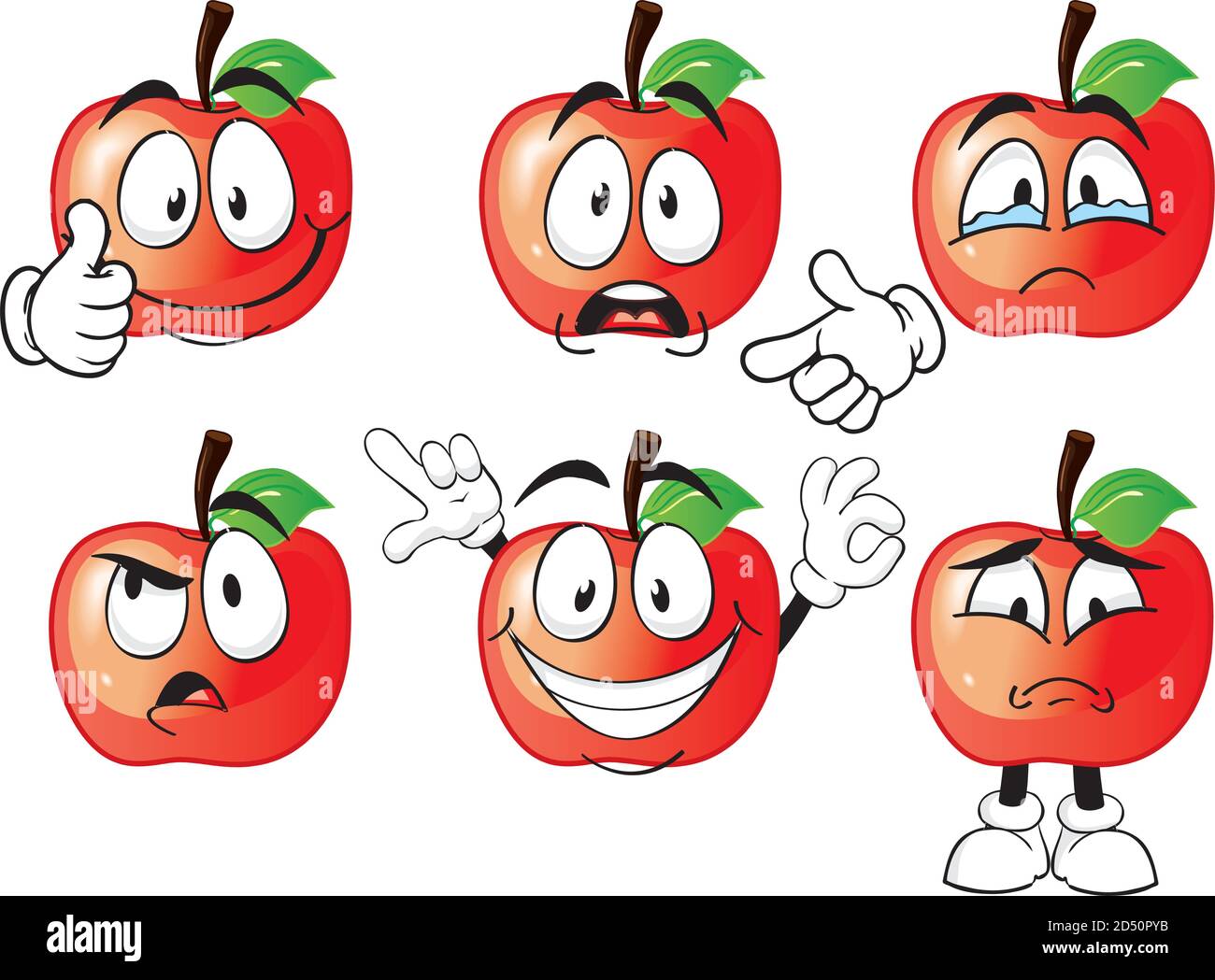 Vector set of cartoon character with many expressions. Apple Stock ...