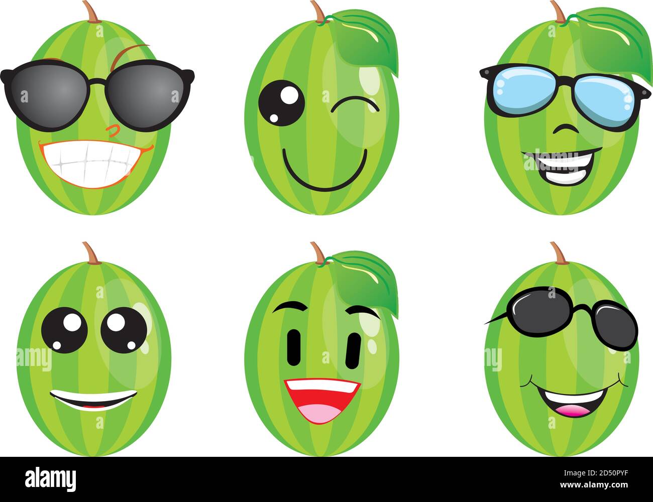 Smiling Watermelons Cartoon Mascot Character. Vector Illustration Stock ...