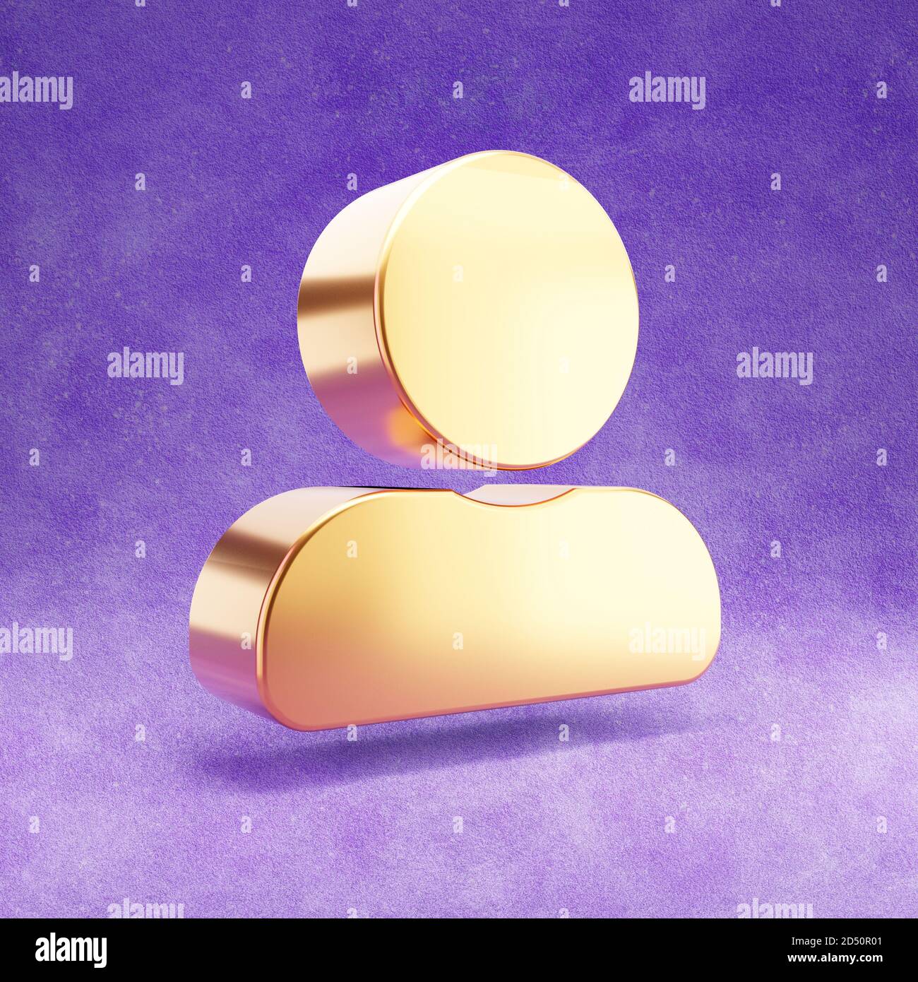 User icon. Gold glossy User symbol isolated on violet velvet background ...