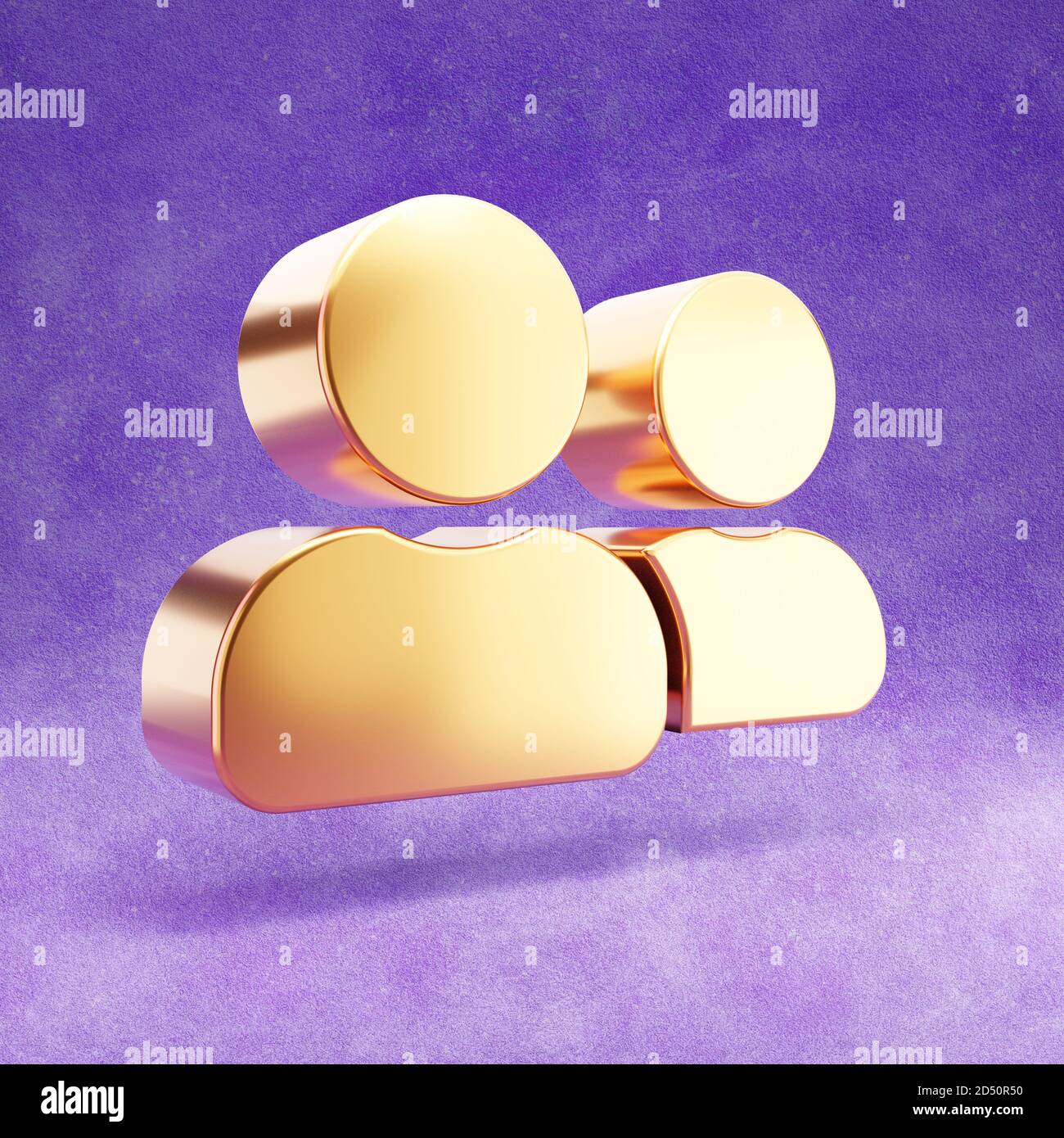 Users icon. Gold glossy Users symbol isolated on violet velvet ...