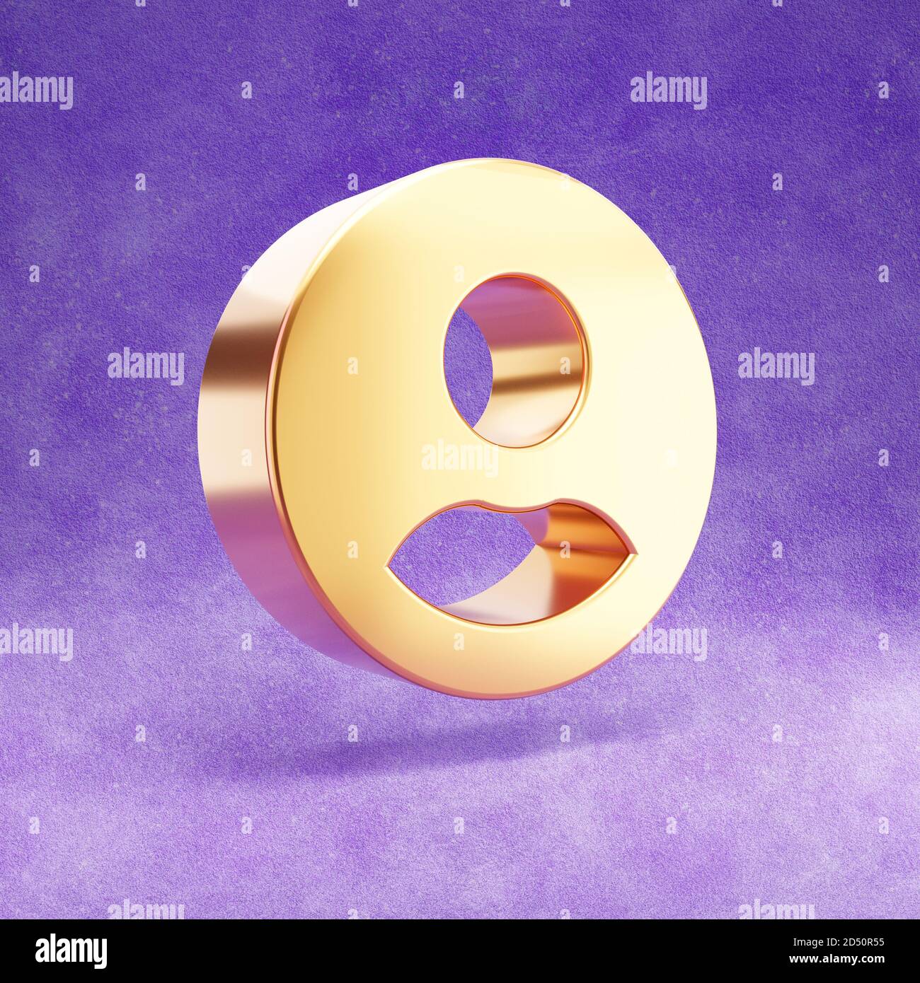 User profile icon. Gold glossy User profile symbol isolated on violet ...