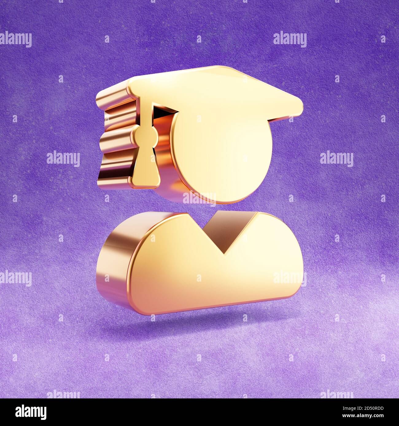 User graduate icon. Gold glossy User graduate symbol isolated on violet ...