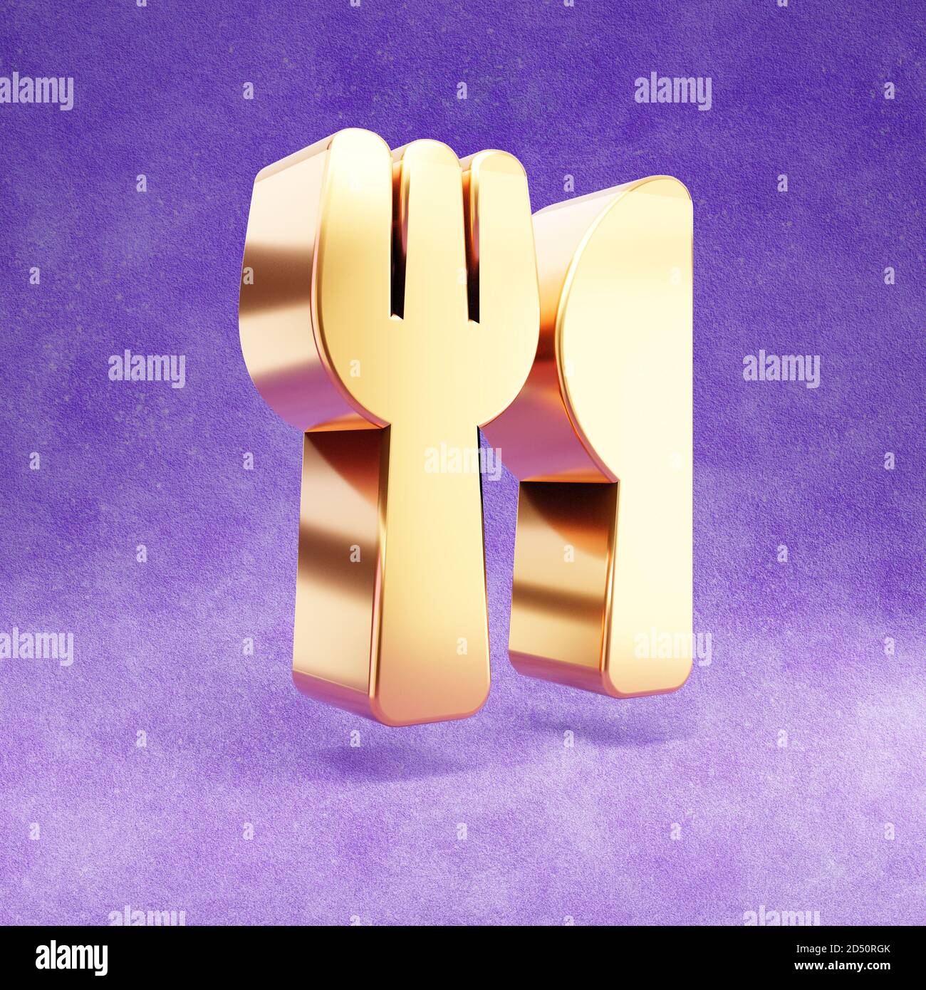 Fork and knife utensils icon. Gold glossy Fork and knife utensils ...
