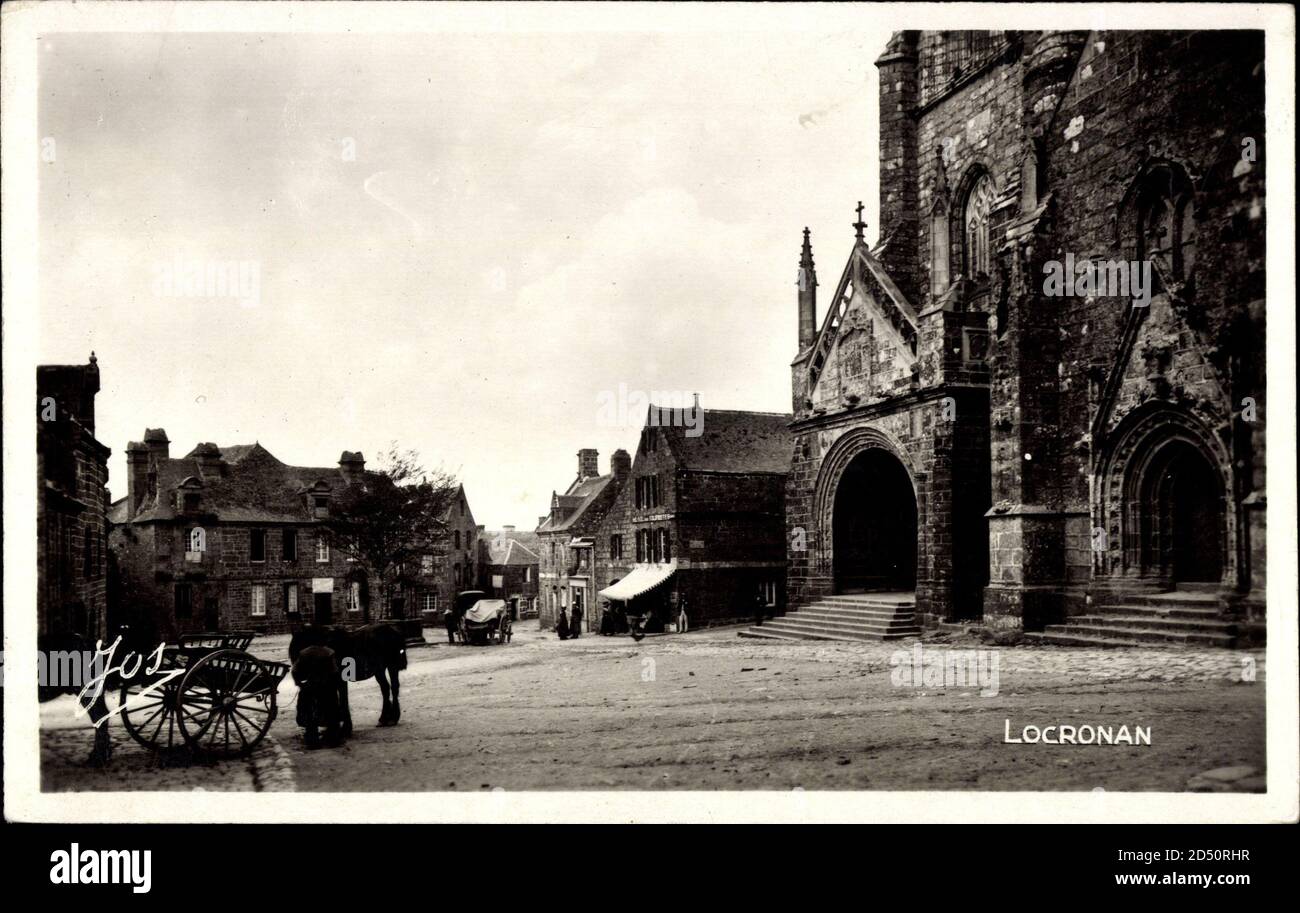 Locronan Finistère, Partie im Ort, Kirche, Pferdekarren | usage ...
