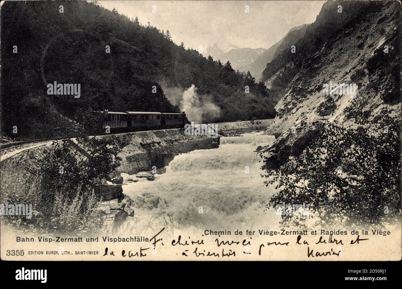 Bahn Visp Zermatt und Vispbachfälle, Chemin de fer Viege Zermatt ...