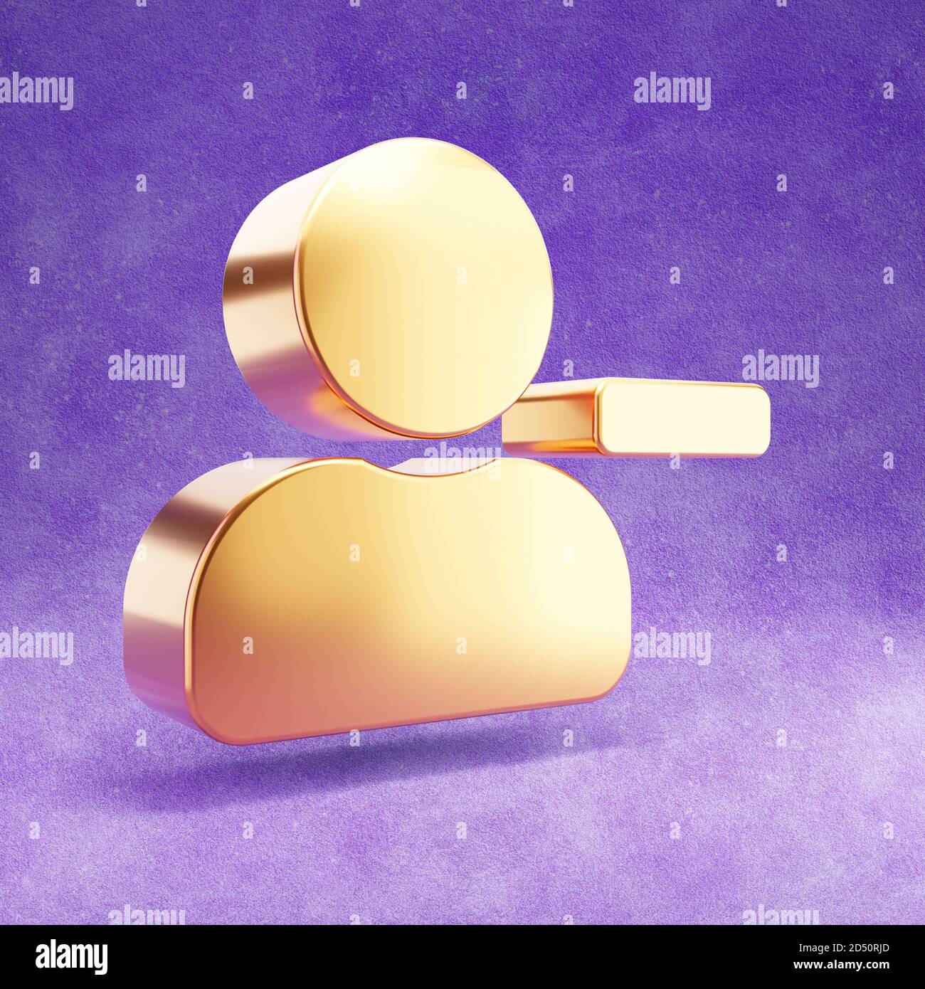 Remove user icon. Gold glossy Remove user symbol isolated on violet ...