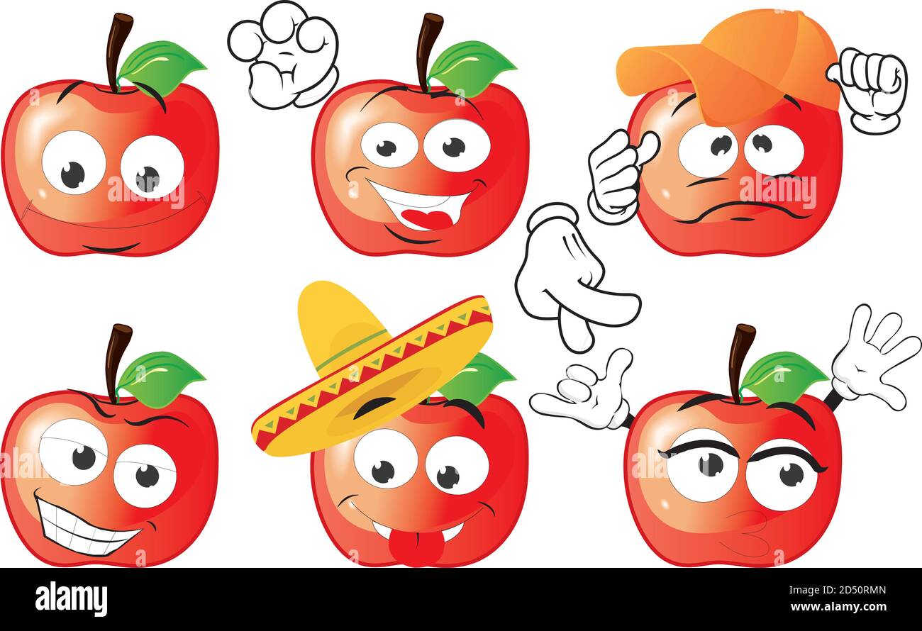 Vector set of cartoon character with many expressions. Apple Stock ...