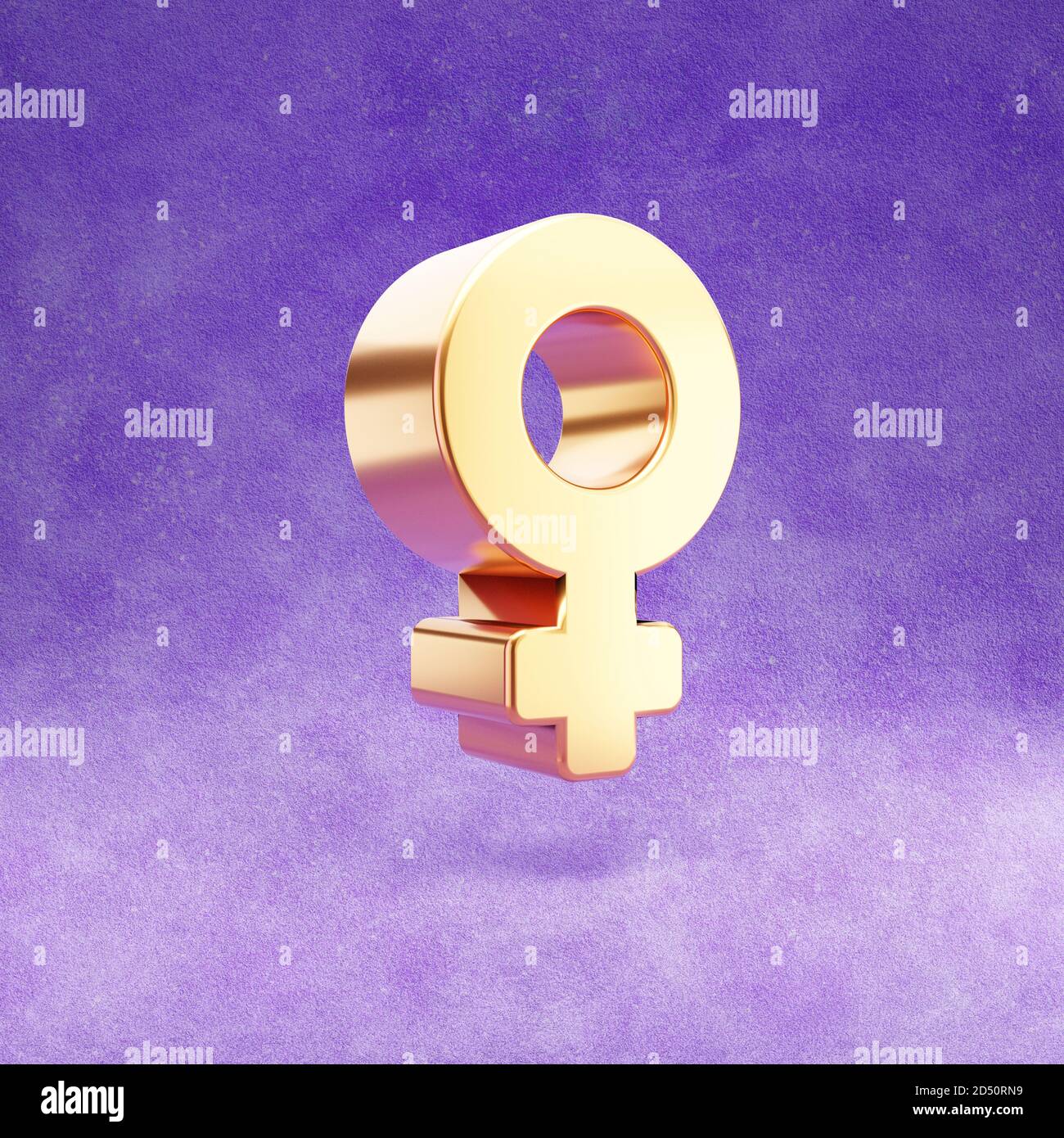 Venus icon. Gold glossy Venus symbol isolated on violet velvet ...