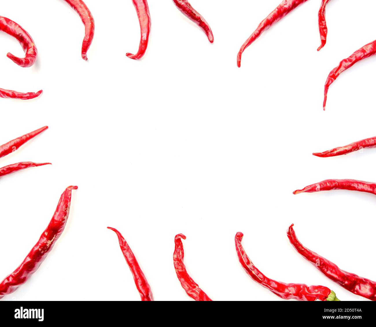 Dried chili peppers isolated on white background top and bottom ...