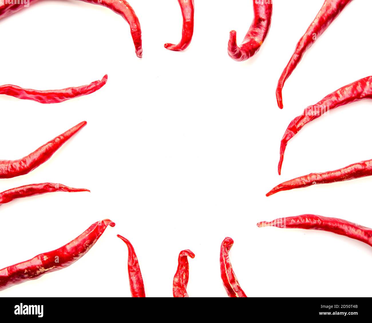 Dried chili peppers isolated on white background top and bottom ...