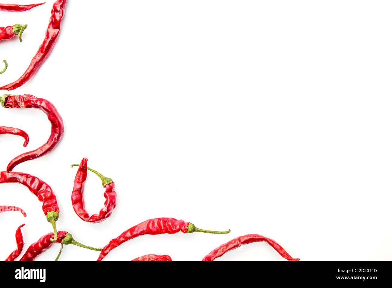 Dried chili peppers isolated on white background top and bottom ...