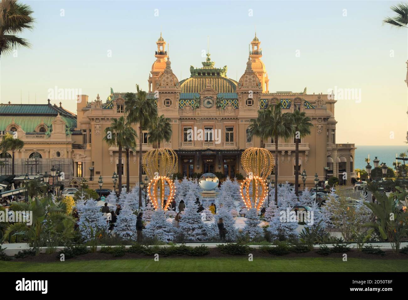 Christmas trees and fake snow on Casino Square, Monte Carlo, Monaco ...