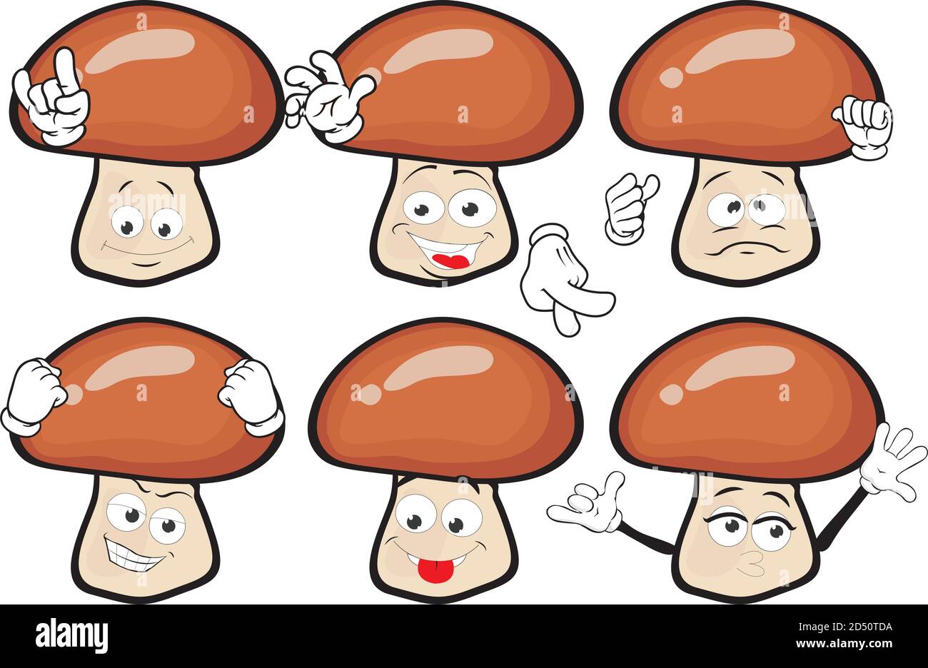Vector set of cartoon character with many expressions. Mashrooms Stock ...