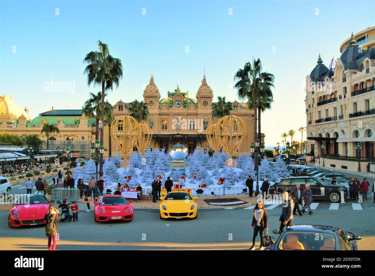 Christmas trees and fake snow on Casino Square, Monte Carlo, Monaco ...