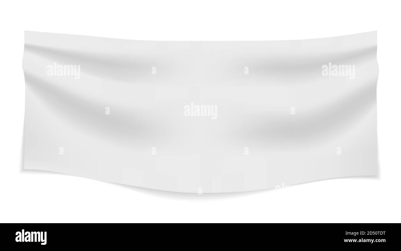White textile banner with folds. Fabric empty horizontal blank poster ...