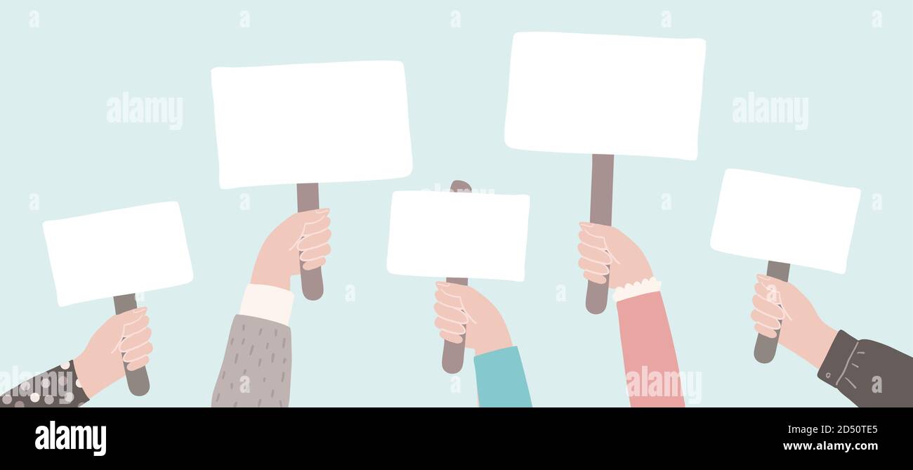 Protest or picket. People holding signs. Activists against ...