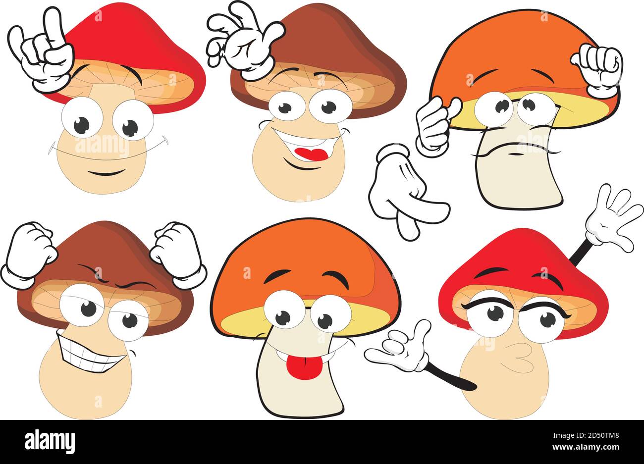 Vector set of cartoon character with many expressions. Mashrooms Stock ...